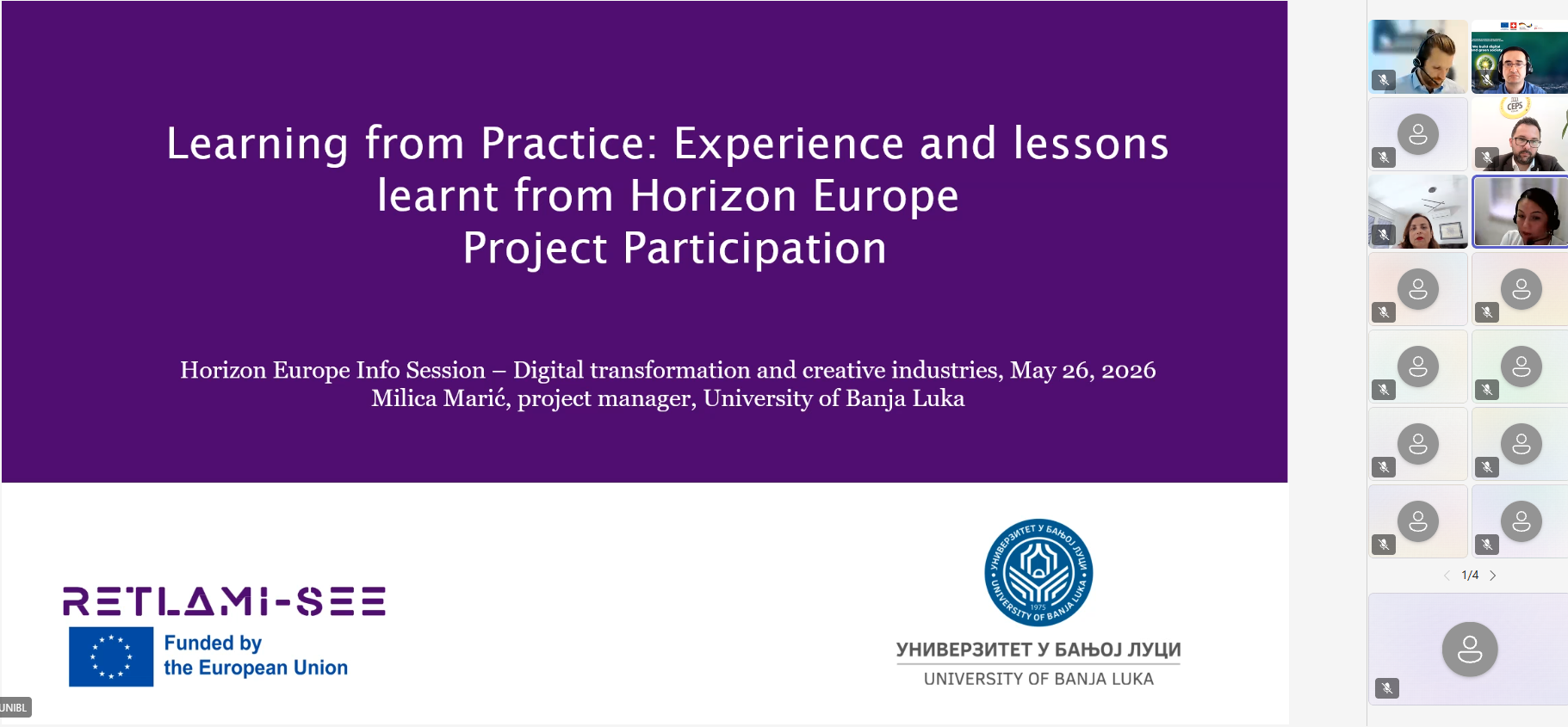 UNIBL presented as an example of good practice in the Horizon Europe ...
